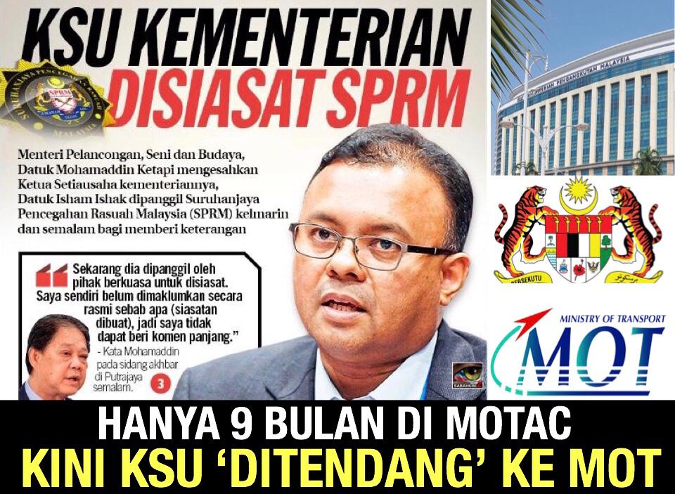 Hanya 9 bulan di MOTAC, kini KSU 'Ditendang' lagi ke MOT